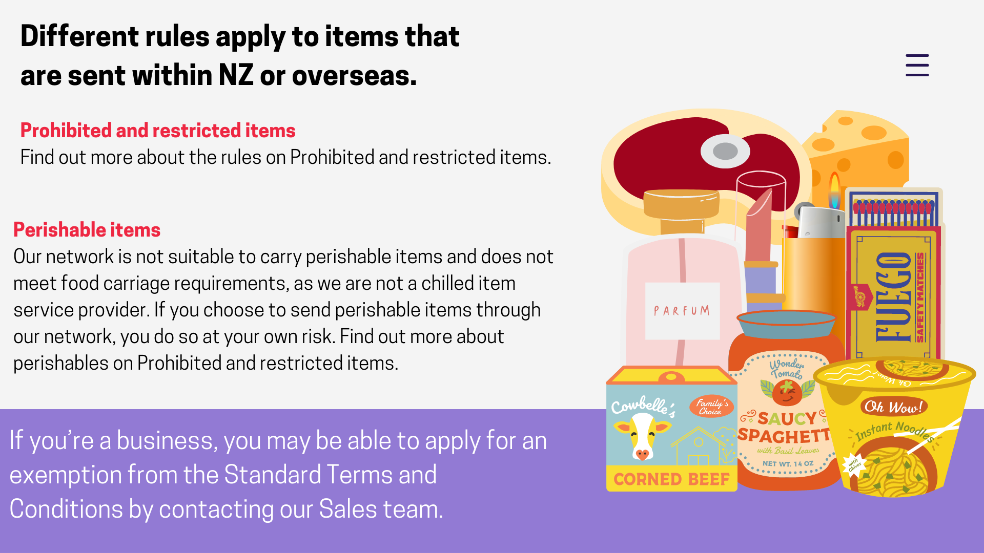 Sending perishable items