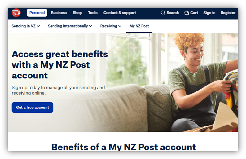 How do I sign in or register for a My NZ Post account?